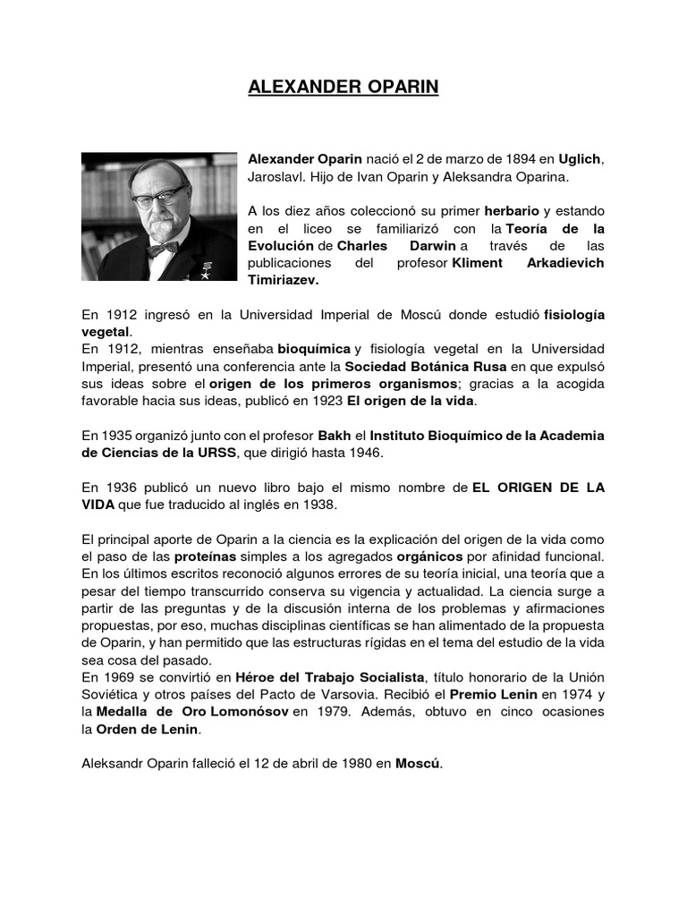 Alexander Oparin | PDF | Vida | Science