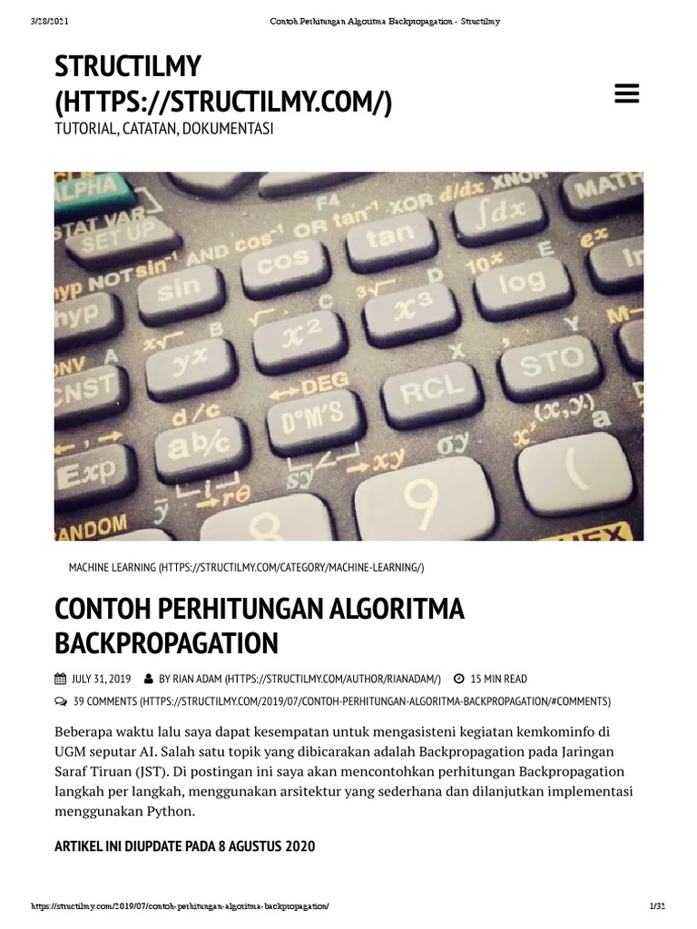 Contoh Perhitungan Algoritma Backpropagation - Structilmy | PDF