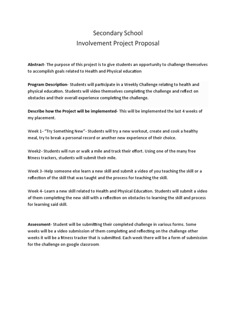 Secondary School Health Challenge Proposal | PDF | Career & Growth