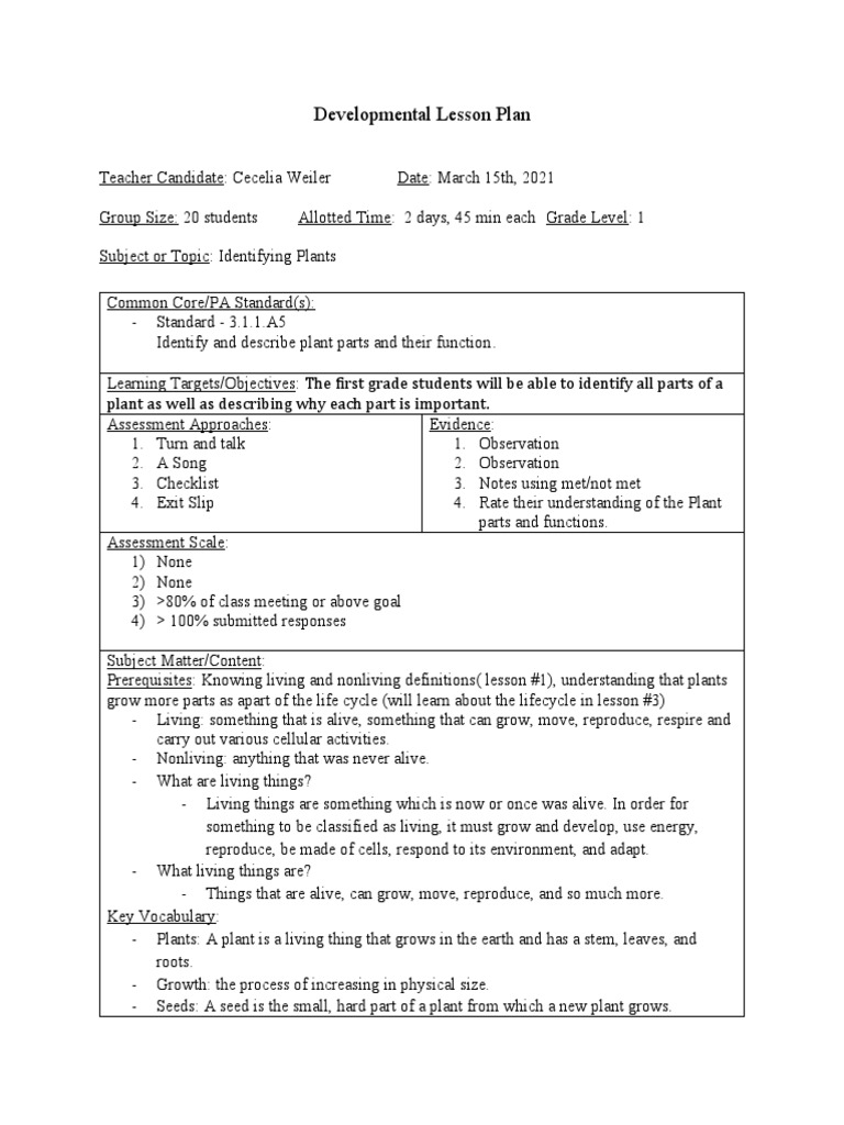 Lesson Plan 2 | PDF | Life | Botany