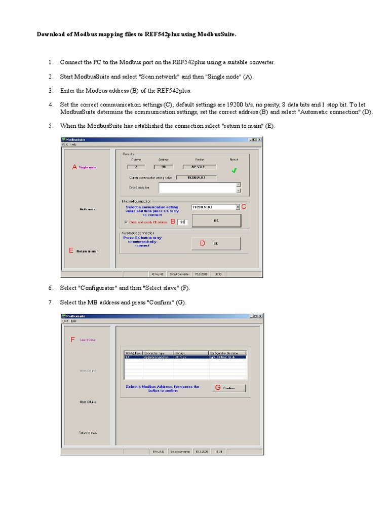 of Modbus Mapping Files To Ref542Plus Using Modbussuite | PDF