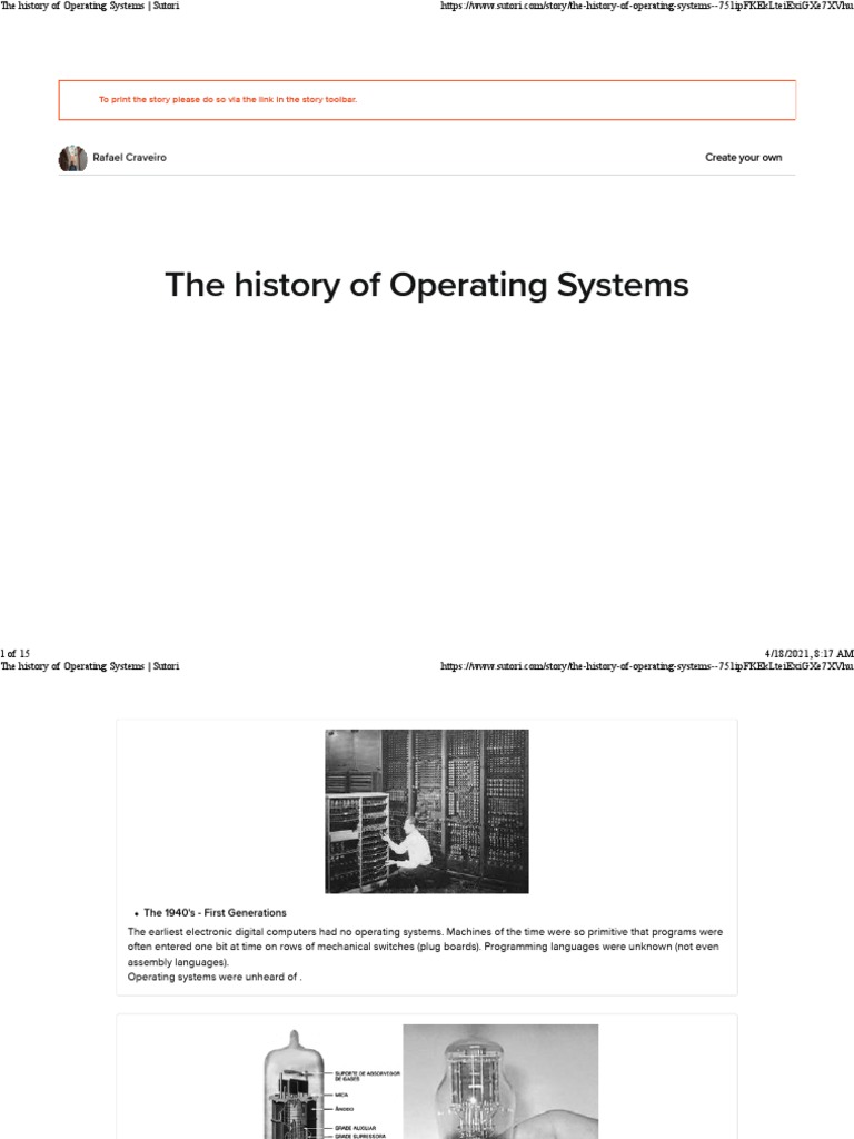 The History of Operating Systems Sutori | PDF | Operating System | Personal Computers