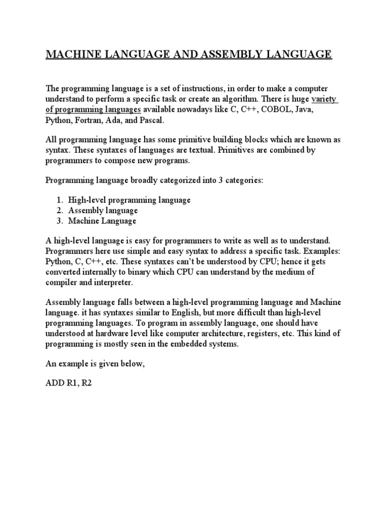Machine Language And Assembly Language Pdf Assembly Language Computer Programming 0356