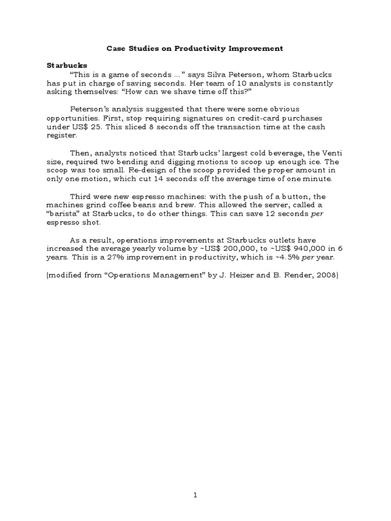 Case Studies On Productivity Improvement | PDF | Starbucks | Employment