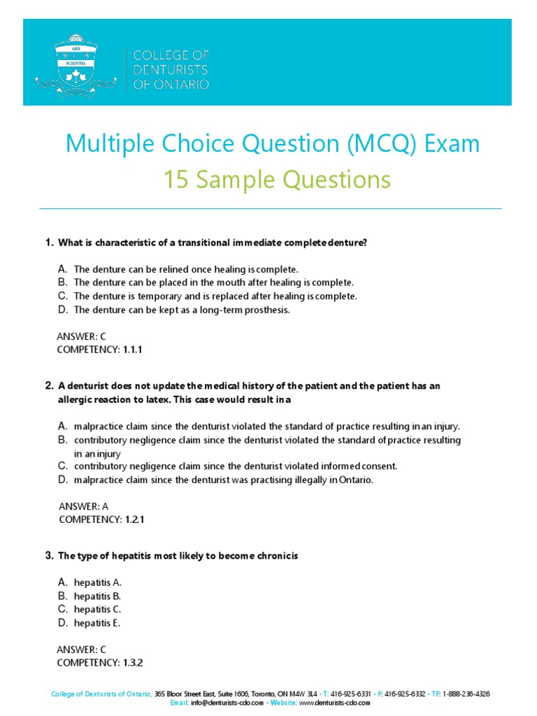 Multiple Choice Question (MCQ) Exam: 15 Sample Questions | PDF ...