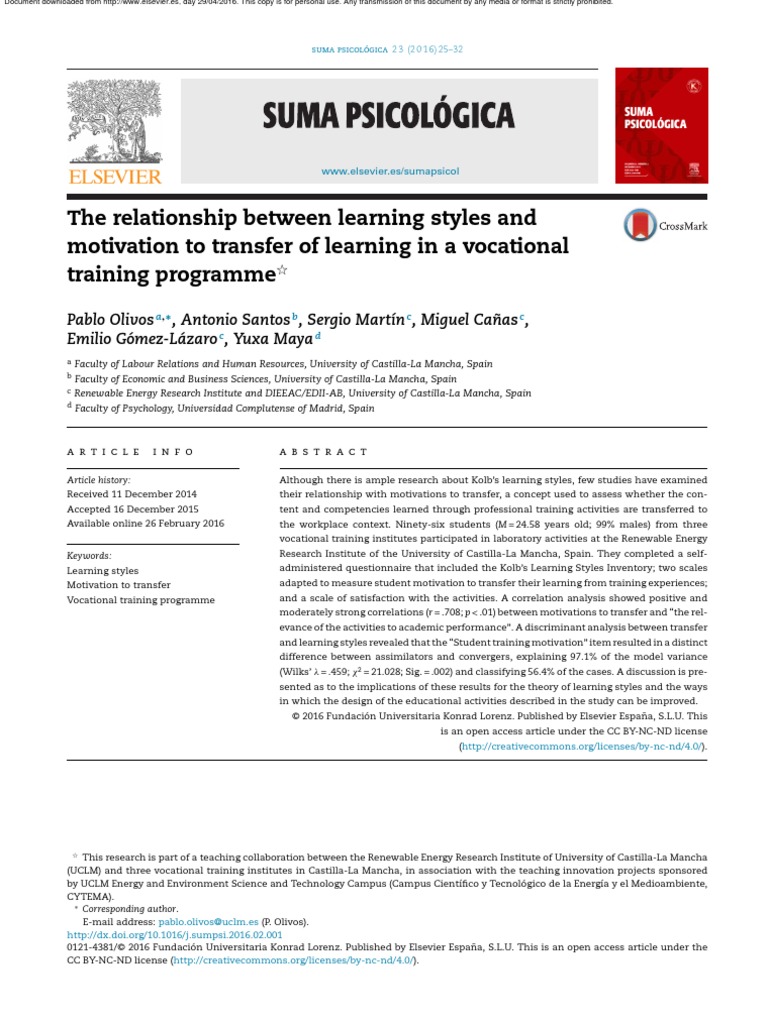 The Relationship Between Learning Styles and Motivation To Transfer of ...