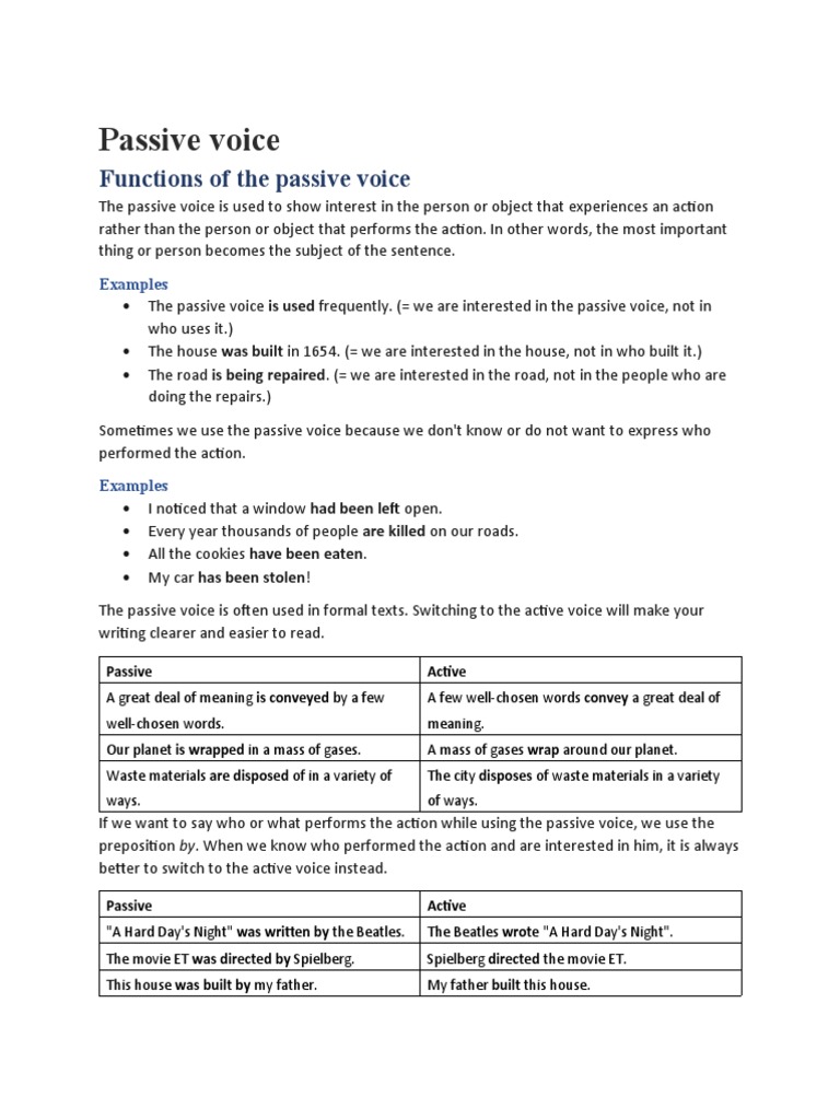 Functions of The Passive Voice | PDF | Syntactic Relationships | Grammar