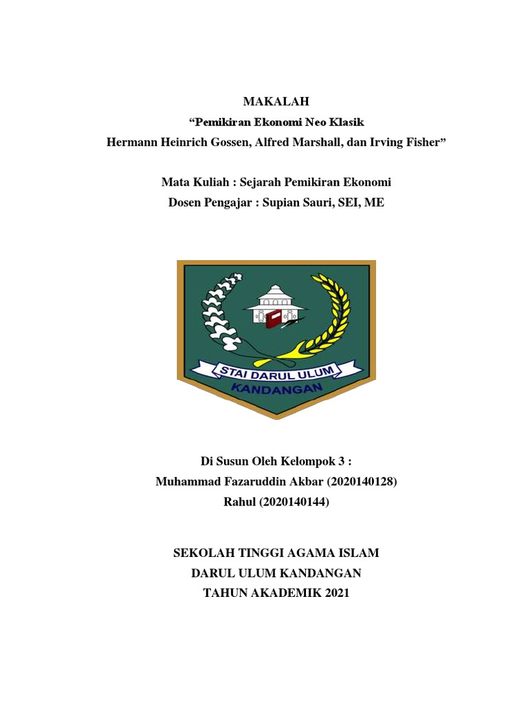 Pemikiran Ekonomi Neo Klasik (Herman Heinrich Gossen, Alfred Marshall ...