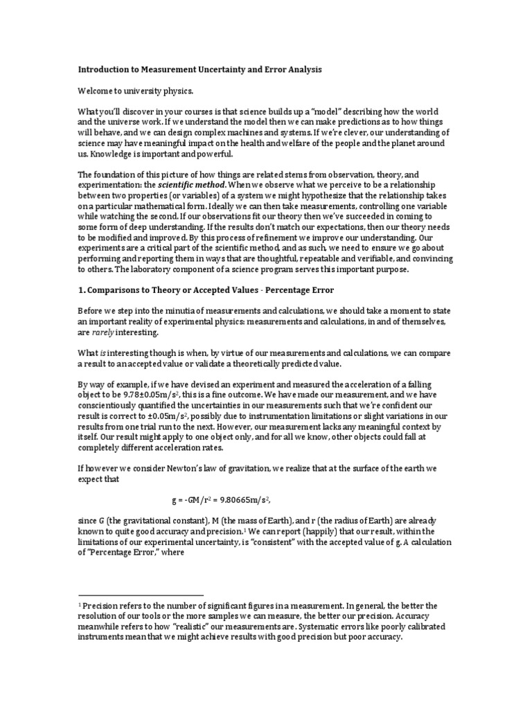 Introduction To Measurement Uncertainty and Error Analysis | PDF | Uncertainty | Experiment