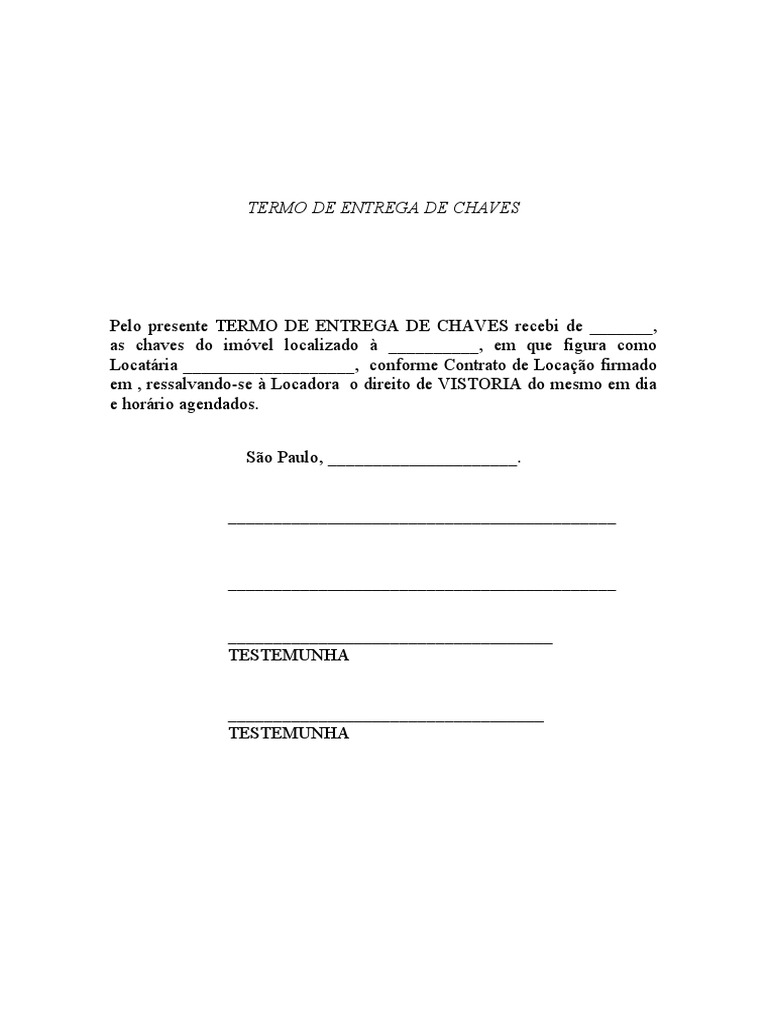 Modelo de Termo de Entrega de Chave | PDF
