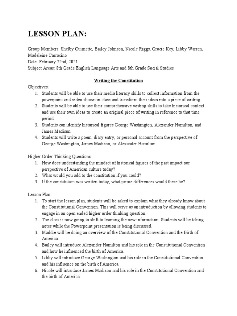 Lesson Plan:: Writing The Constitution | PDF | Lesson Plan | Poetry