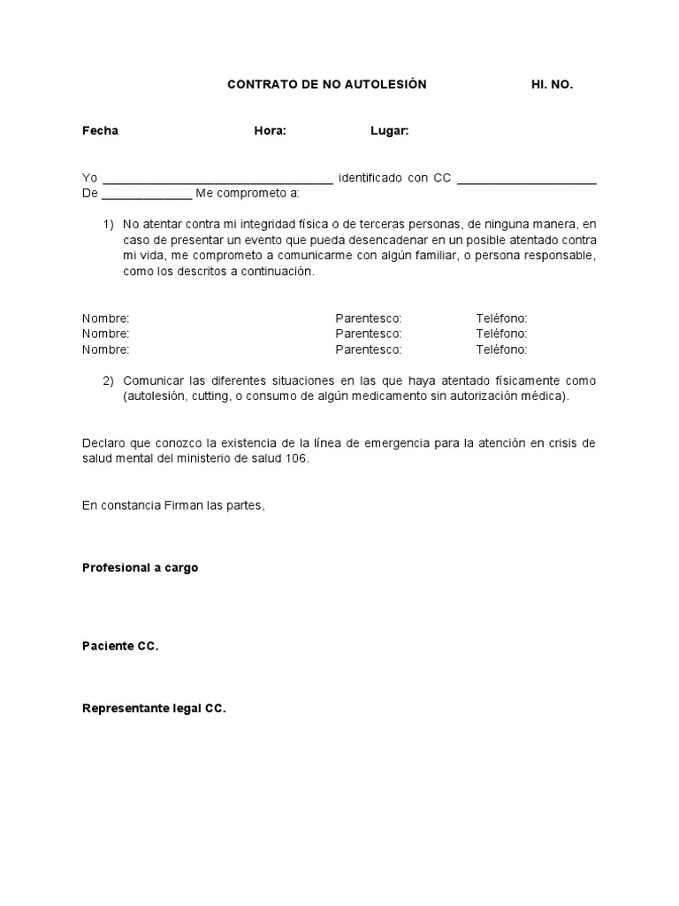Contrato No Autolesión Pdf
