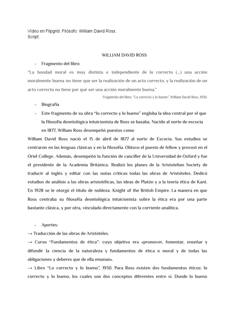 Ética - William David Ross | PDF | Utilitarismo | Moralidad