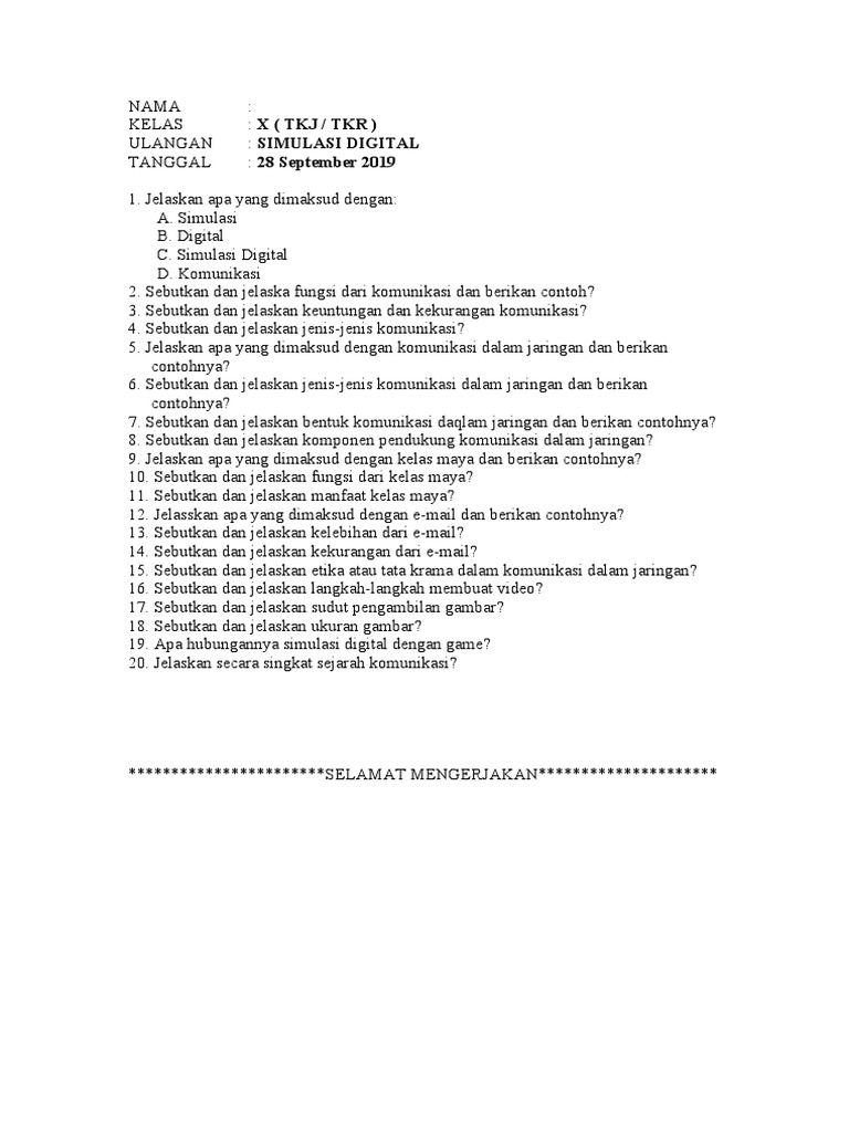 Soal Ulangan Mid Semester Simulasi Digital | PDF