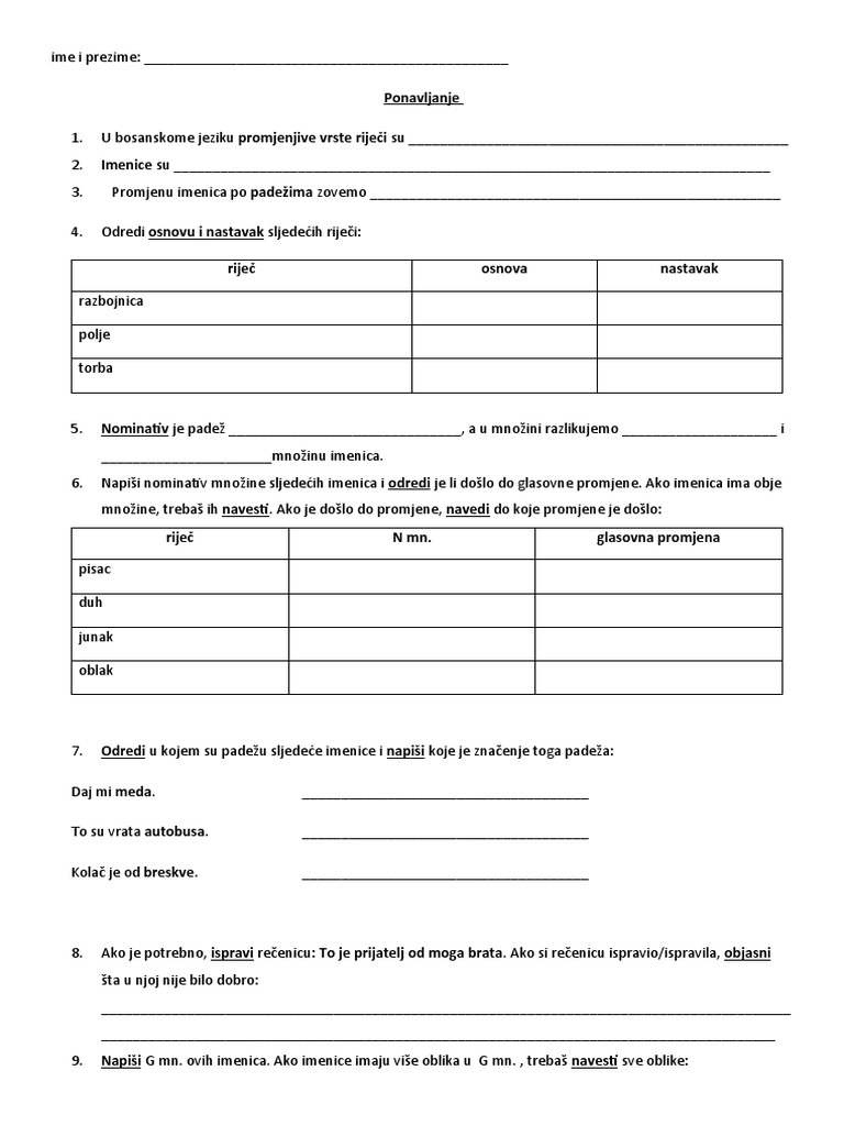 Padezi - Vjezba Za 5a I 5b | PDF