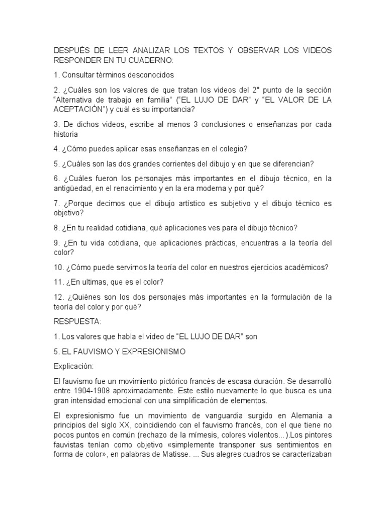 Después de Leer Analizar Los Textos y Observar Los Videos Responder en ...