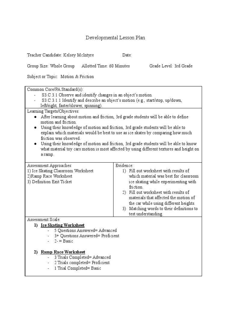 Developmental Lesson Plan: 1) Ice Skating Worksheet | PDF | Worksheet ...