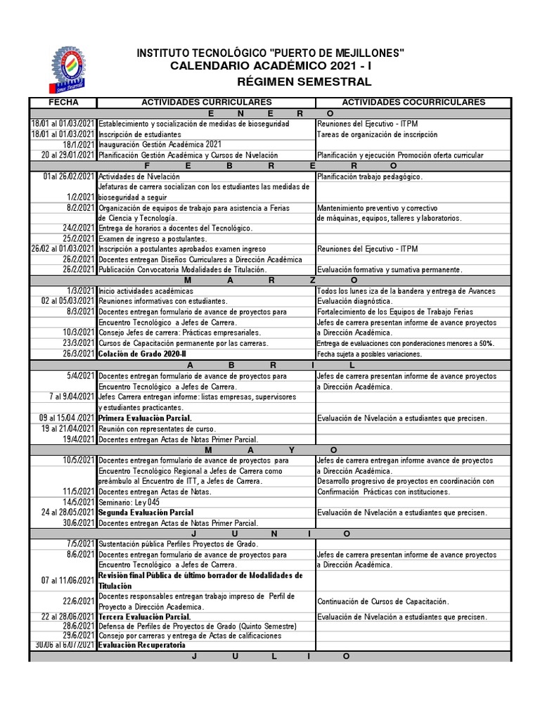 Calendario - Académico Semestral 2021 2 | PDF | Prueba (evaluación ...