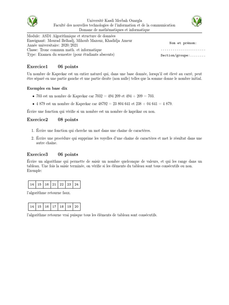 Examen sur les nombres de Kaprekar | PDF | Méthodes et références ...
