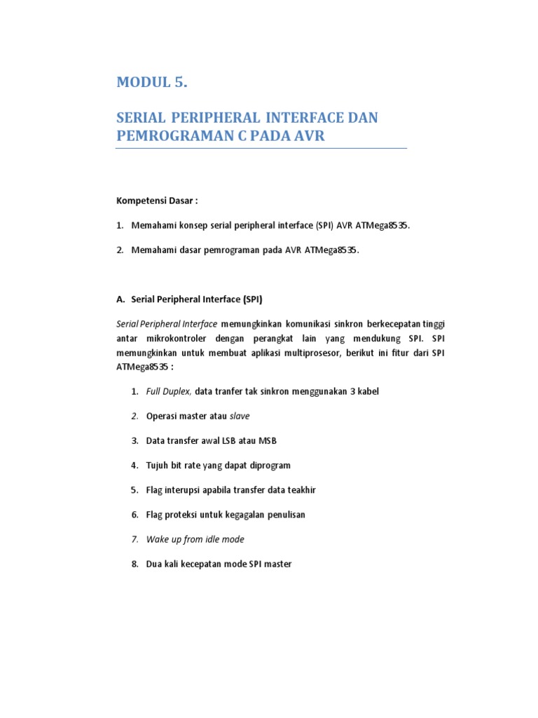 Modul 5. Serial Peripheral Interface Dan Pemrograman C Pada Avr | PDF | Komputer