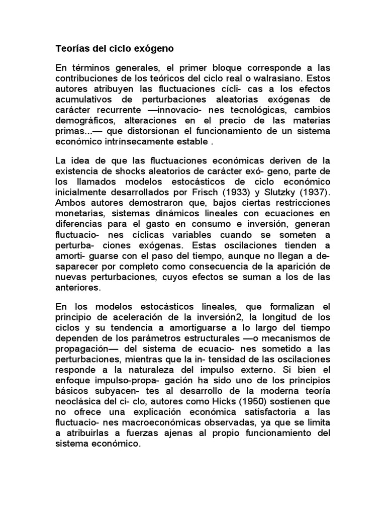 Teorías del Ciclo Exógeno Económico | PDF