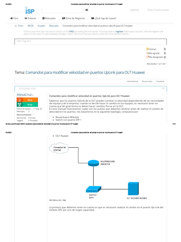 Comandos para Modificar Velocidad en Puertos UpLink para OLT Huawei | PDF