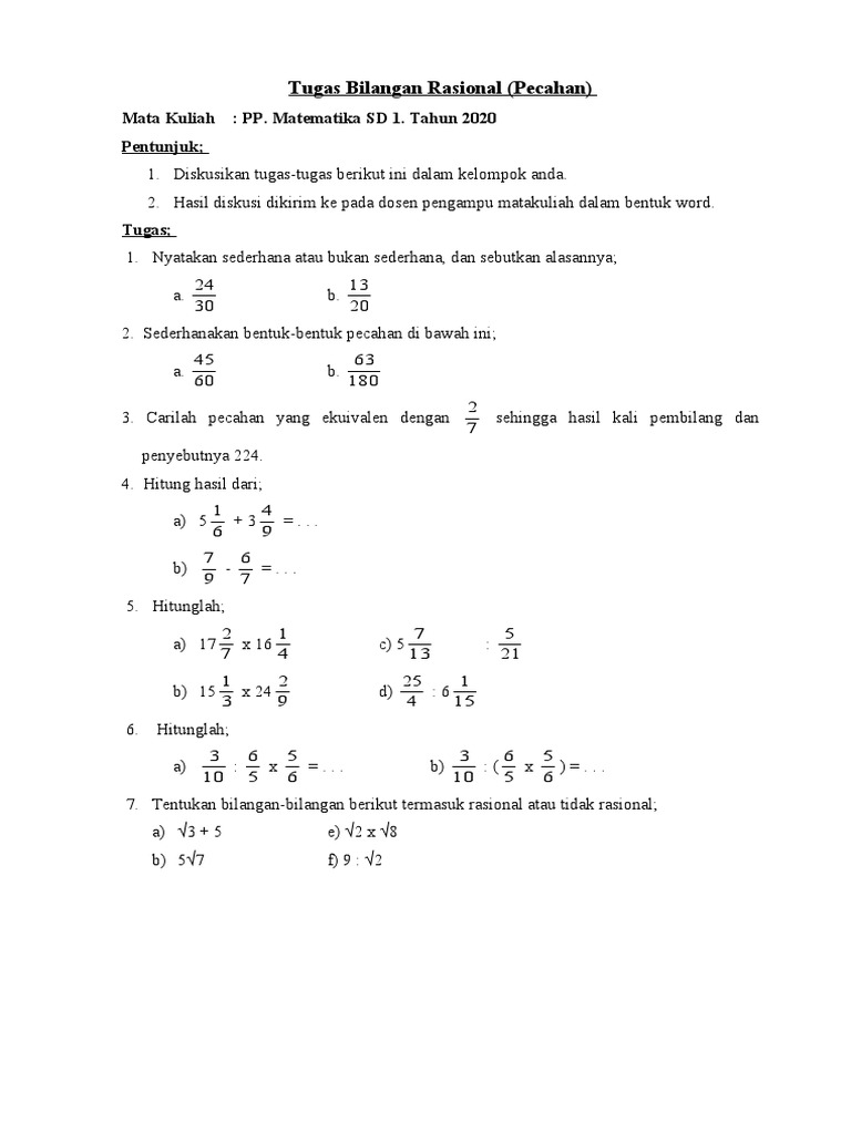 Tugas Rasional (Pecahan) | PDF