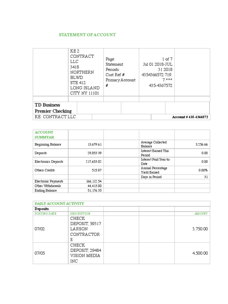 TD Bank Statement | PDF | Deposit Account | Corporations