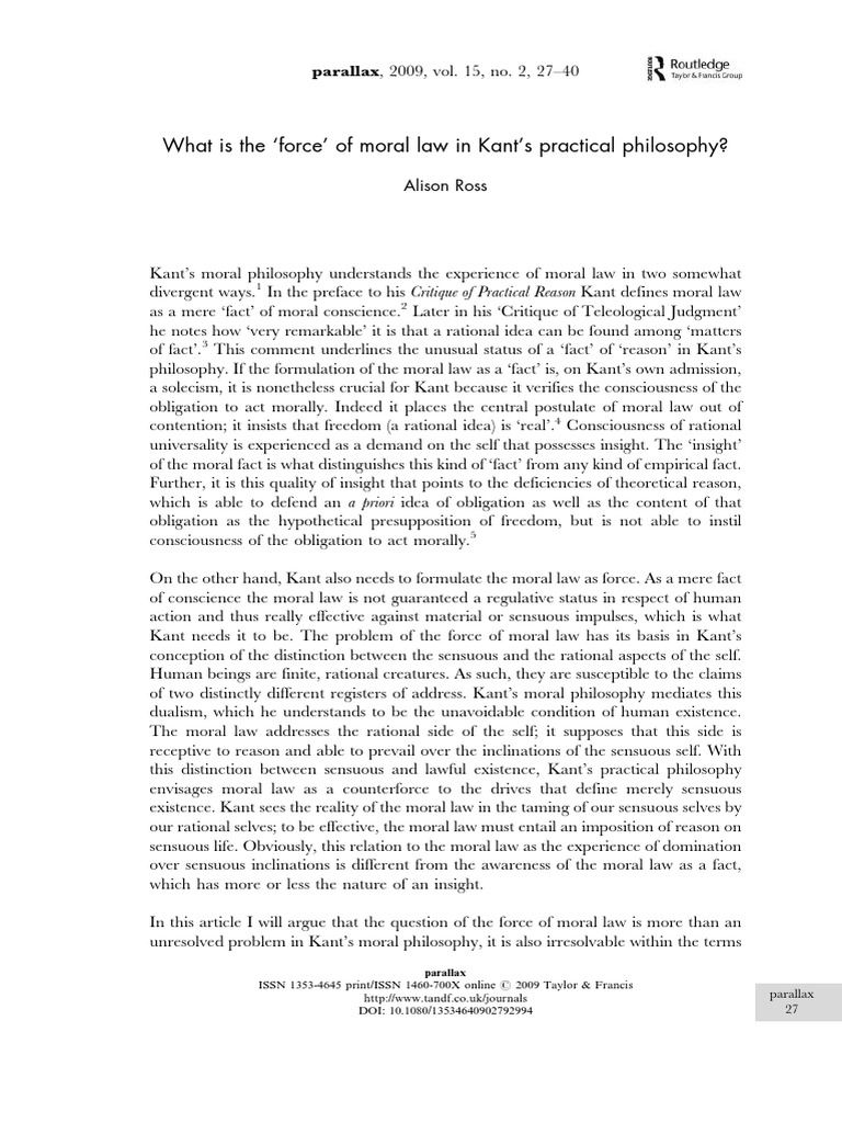 # Ross - What Is The Force' of Moral Law in Kant's Practical Philosophy ...