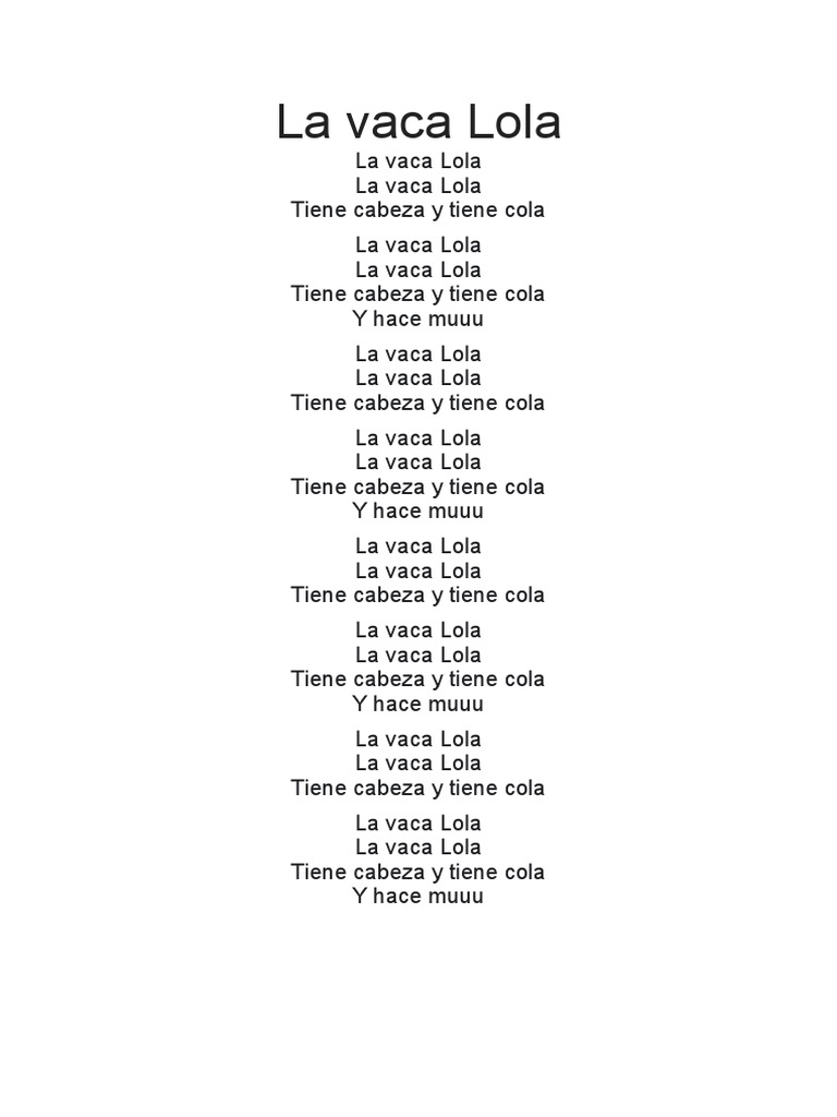 La Vaca Lola Letras De Cancion Pdf