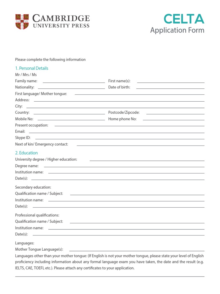 ES Dubai - Celta Aplication Form | PDF | Human Communication ...