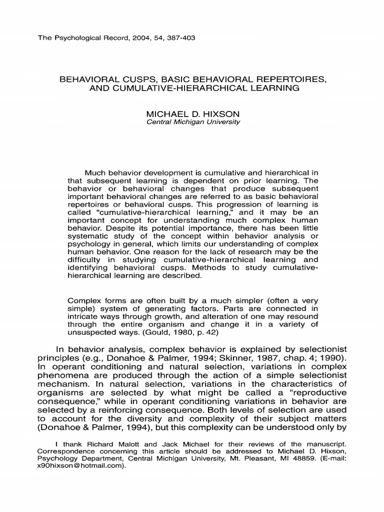 Behavioral Cusps, Basic Behavioral Repertoires, and Cumulative ...