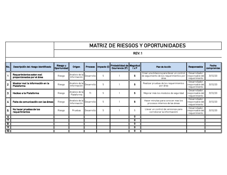Matriz de Riesgos y Oportunidades | PDF | Riesgo | Business