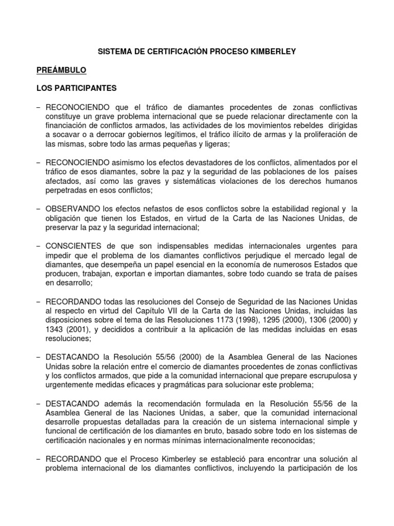 Sistema de Certificacion Proceso Kimberley | PDF | Diamante | Naciones ...