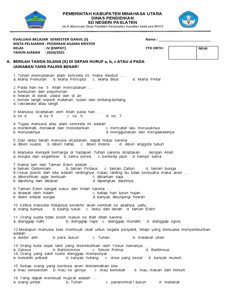 Soal Agama Kristen Kelas 4 | PDF