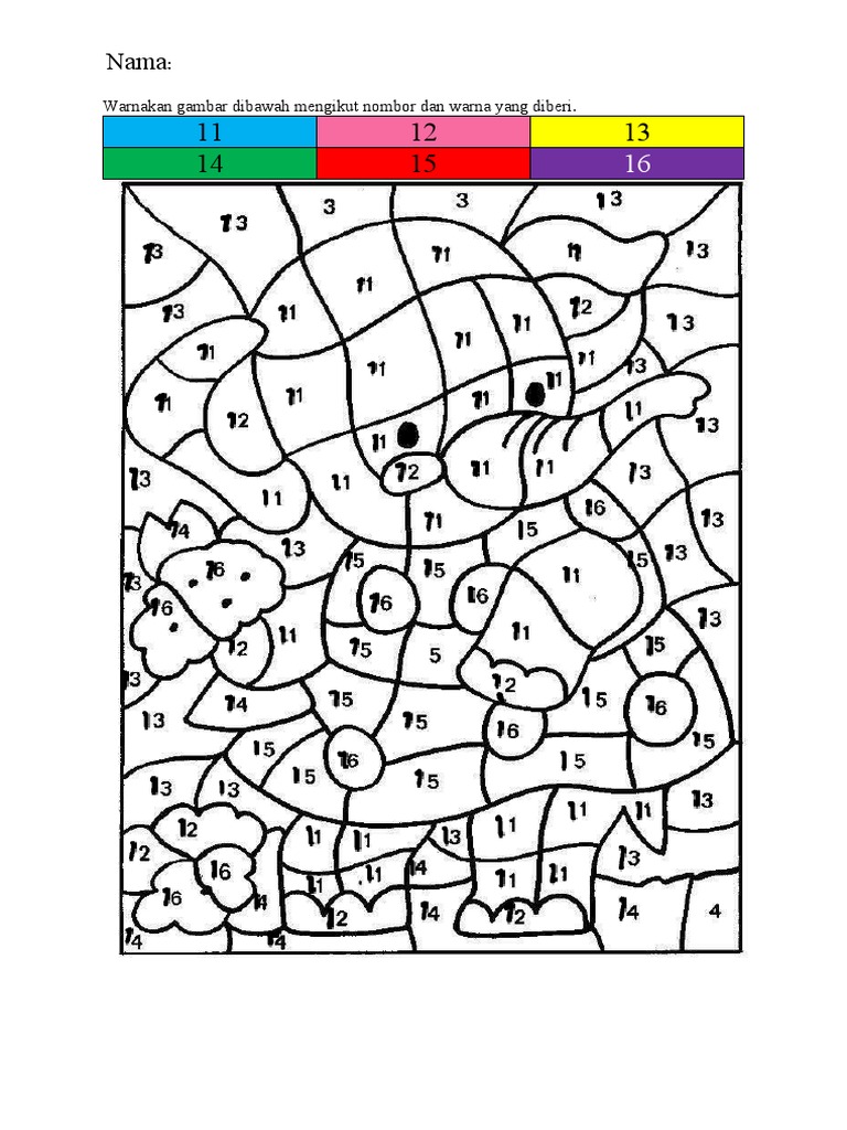 Mewarna Nombor Matematik 2p | PDF