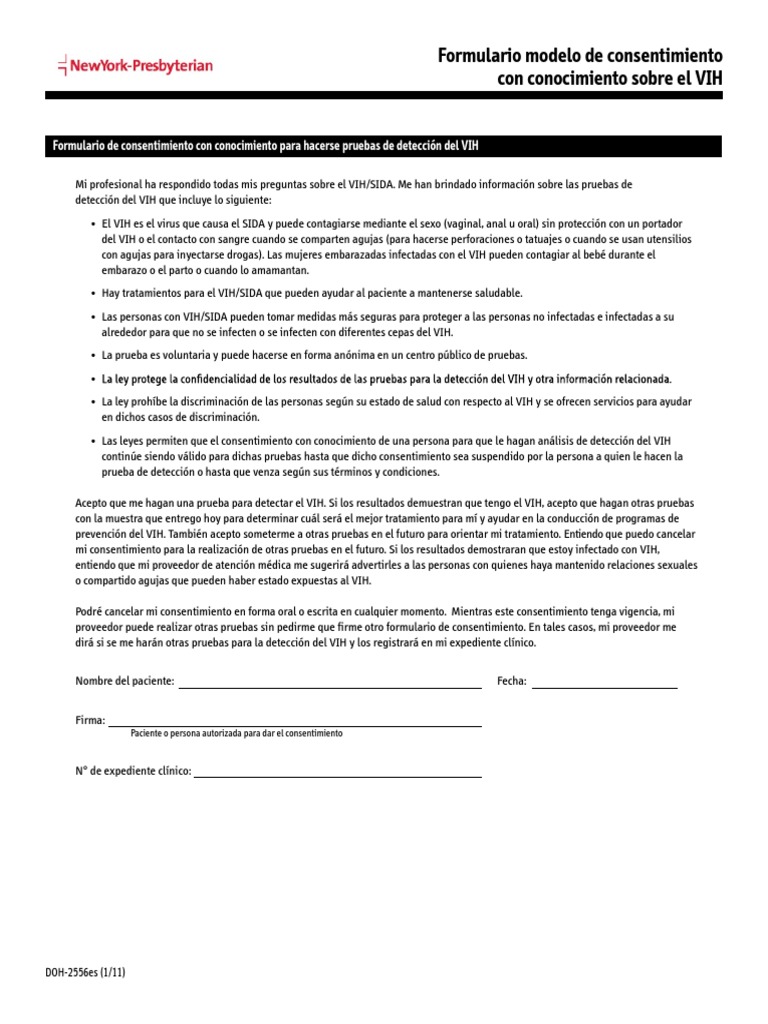 Doh-2556 HIV Consent Form Spanish NYP | PDF | VIH | VIH / SIDA