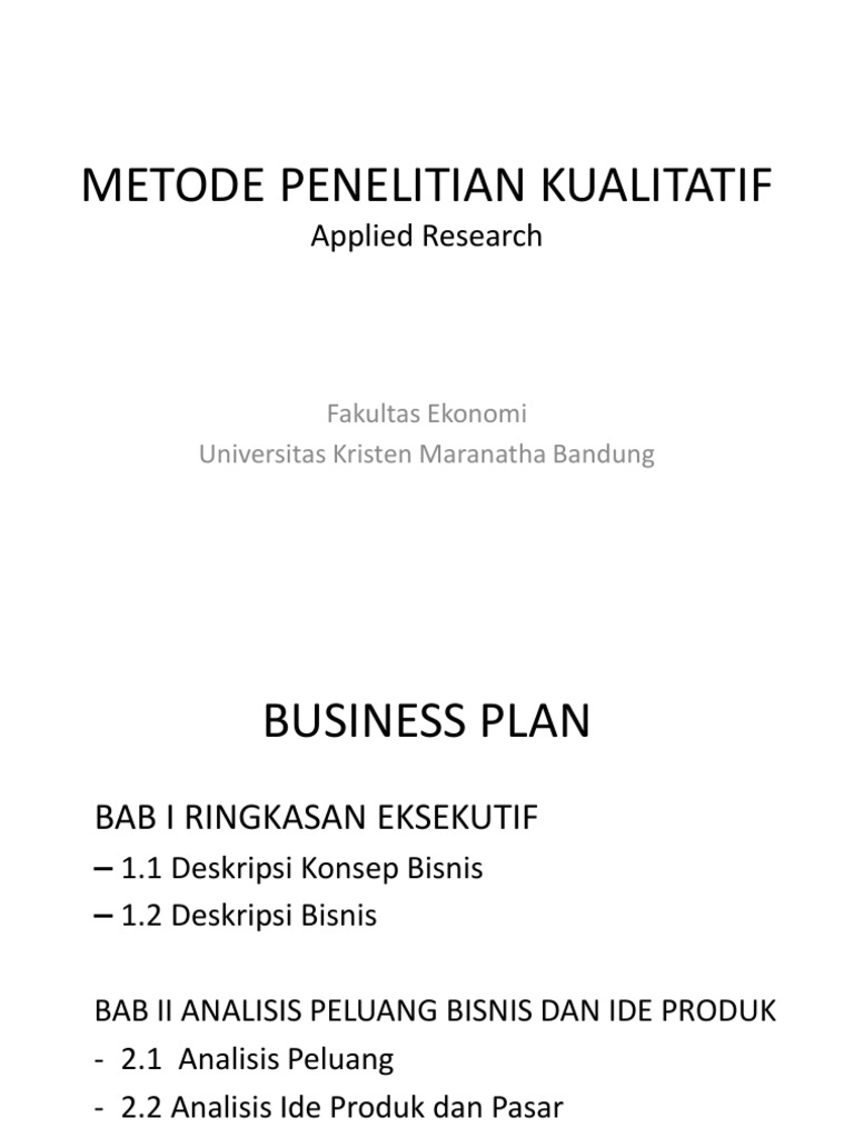 Metode Penelitian Applied Research Format Business Plan | PDF