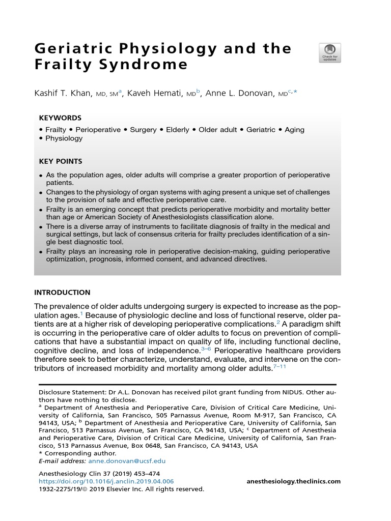 Geriatric Physiology and The Frailty Syndrome | PDF | Geriatrics | Surgery