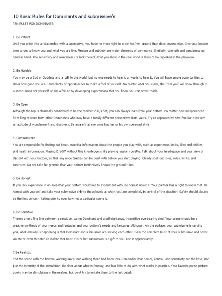 10 Basic Rules For Dominants and Submissive | PDF | Dominance And ...