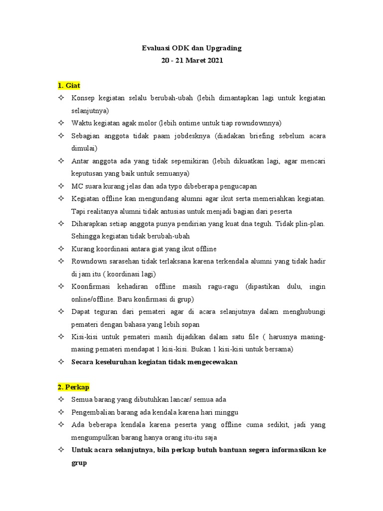 Evaluasi ODK Dan Upgrading 2021 | PDF