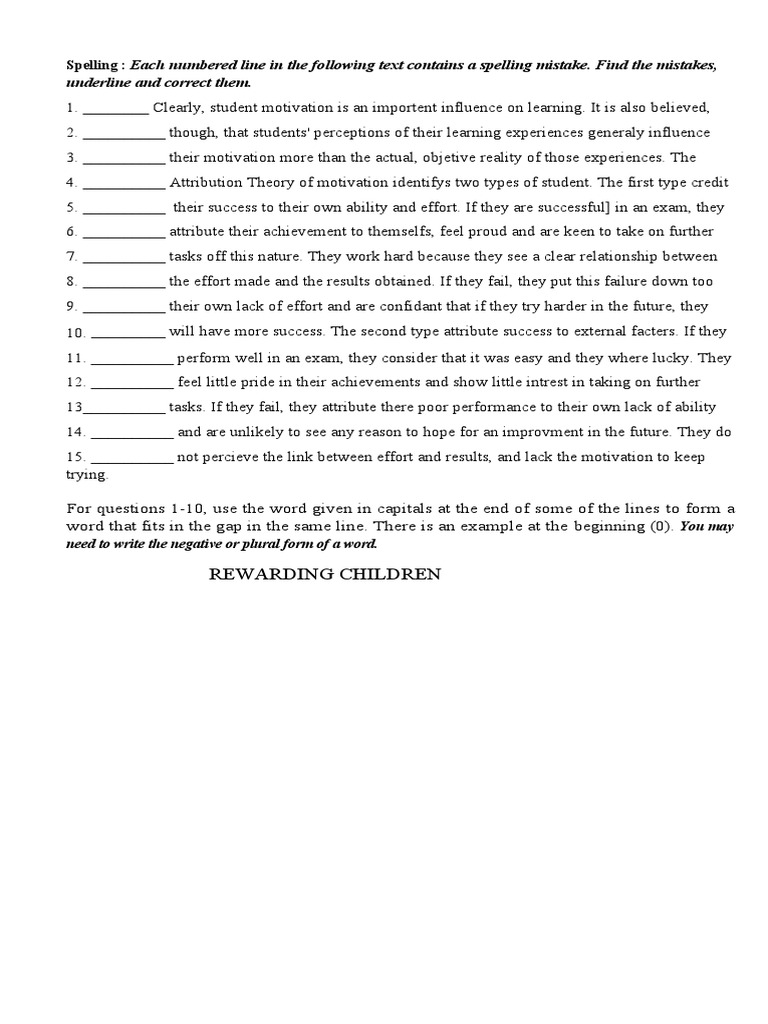 Rewarding Children: Underline and Correct Them | PDF | Motivation ...