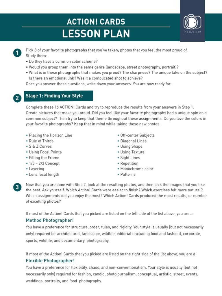 ACTION Cards Lesson Plan | PDF | Composition (Visual Arts) | Photograph