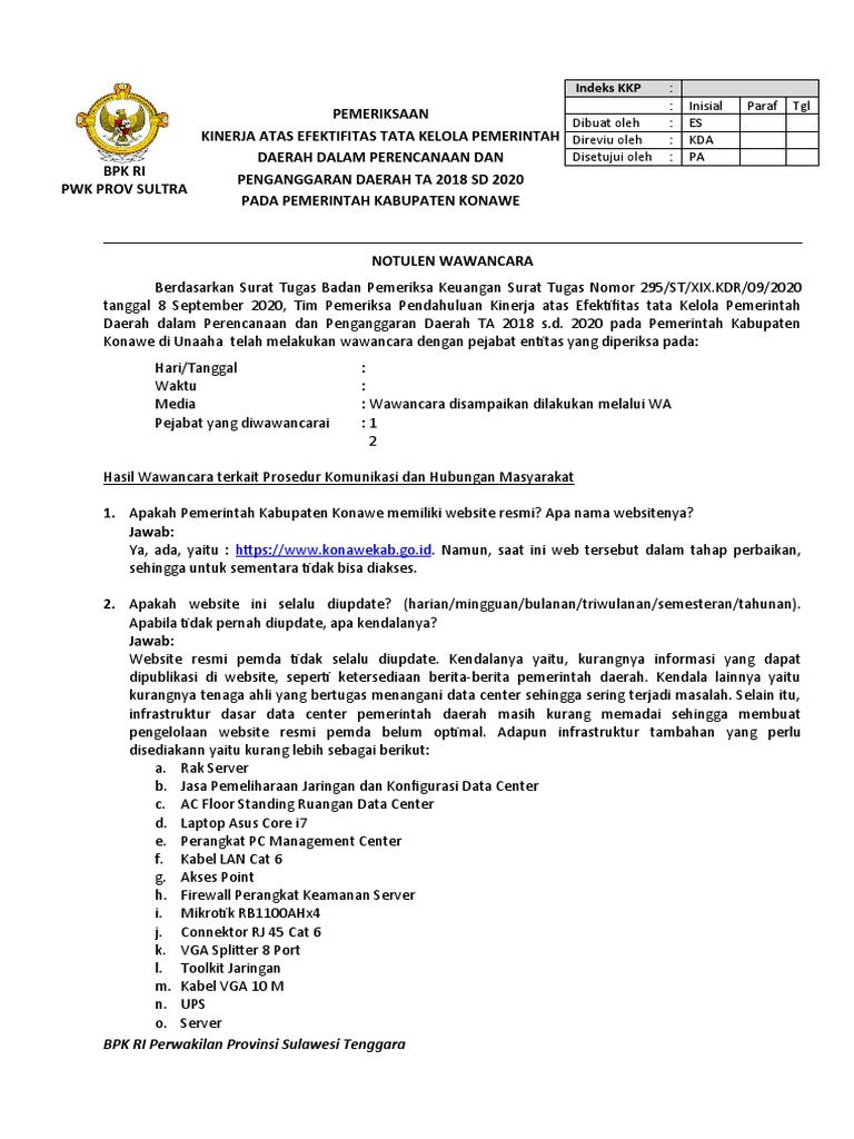 Format Notulen Wawancara - Kominfo | PDF