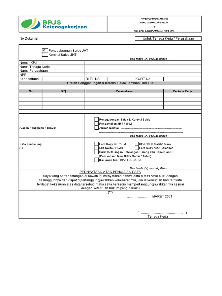 FORM Amalgamasi Penggabungan Saldo | PDF