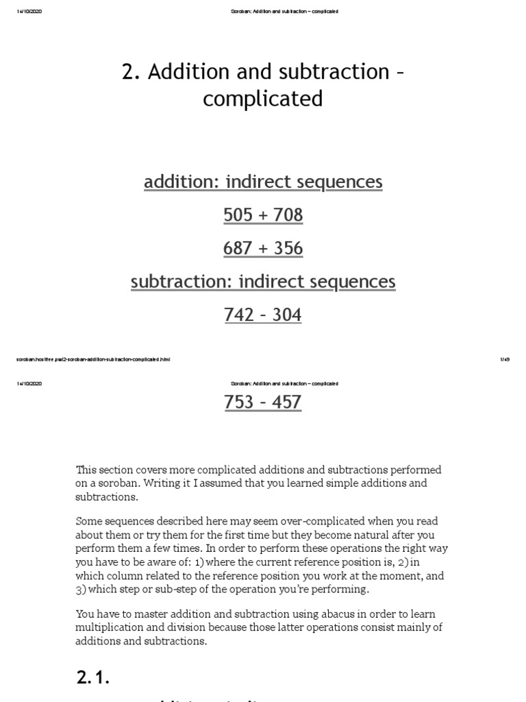 Soroban - 02 Addition and Subtraction - Complicated | PDF | Numbers ...