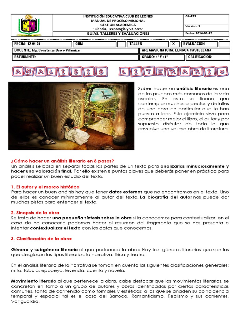 Guía de Análisis Literario en 8 Pasos | PDF | Hora | Crítica literaria