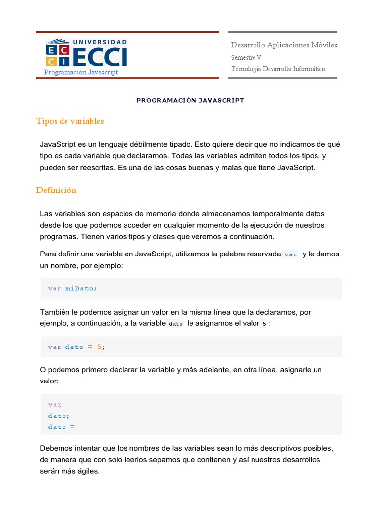 Variables, Operadores y Controladores en Javascript | PDF | Variable ...
