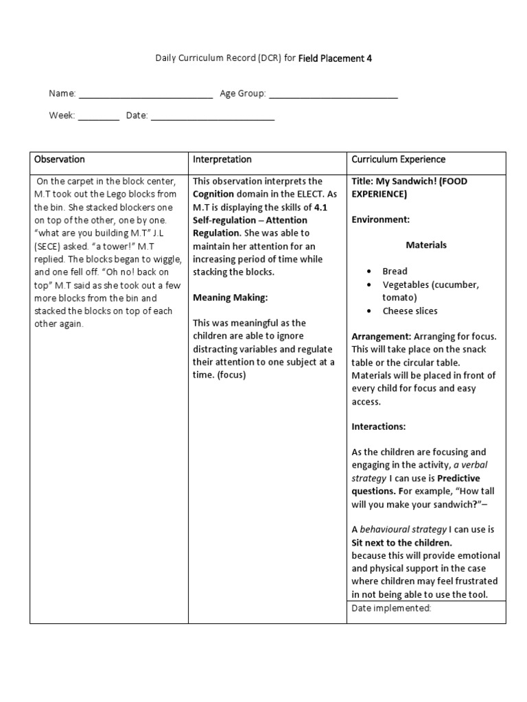 Daily Curriculum Record | PDF | Attention | Human Nature