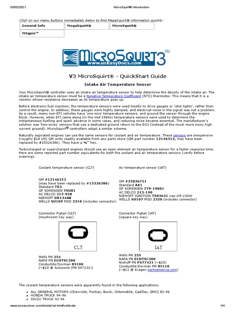 V3 Microsquirt® - Quickstart Guide: Intake Air Temperature Sensor | PDF ...